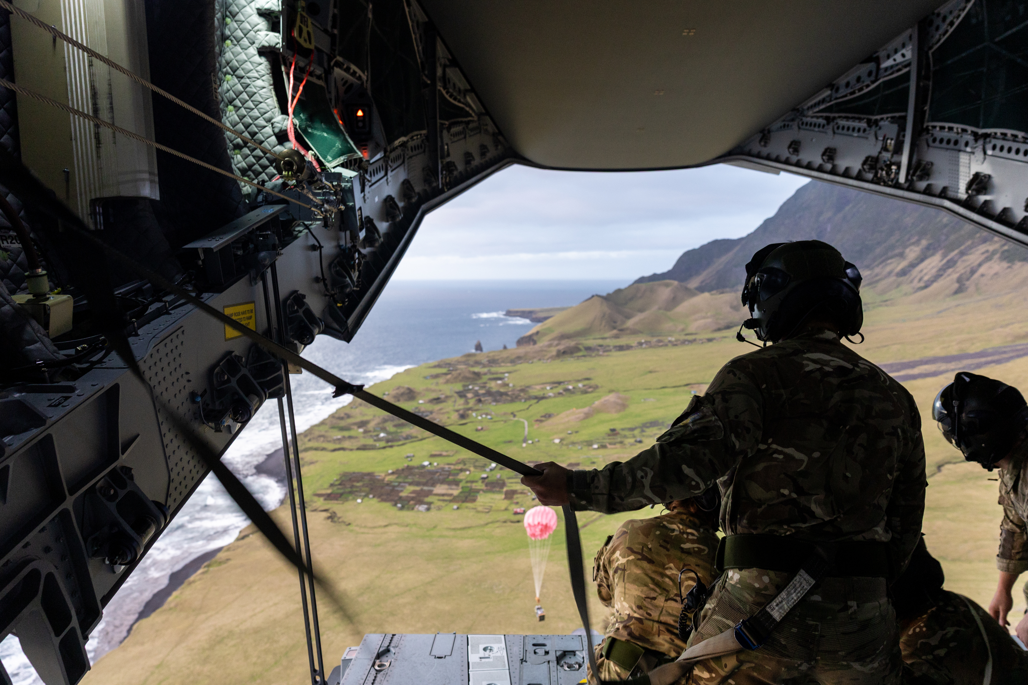 Soldiers parachute in to help remote island